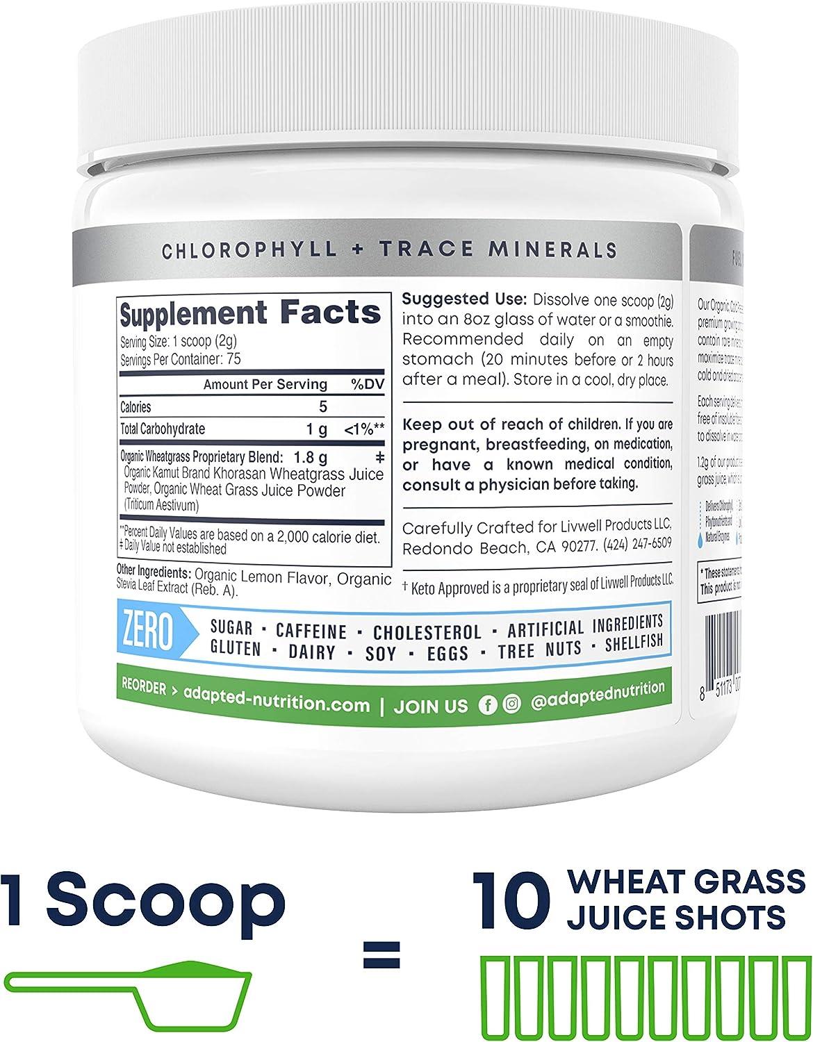 Organic Wheatgrass Juice Powder with Kamut | 75 Servings | Chlorophyll ...