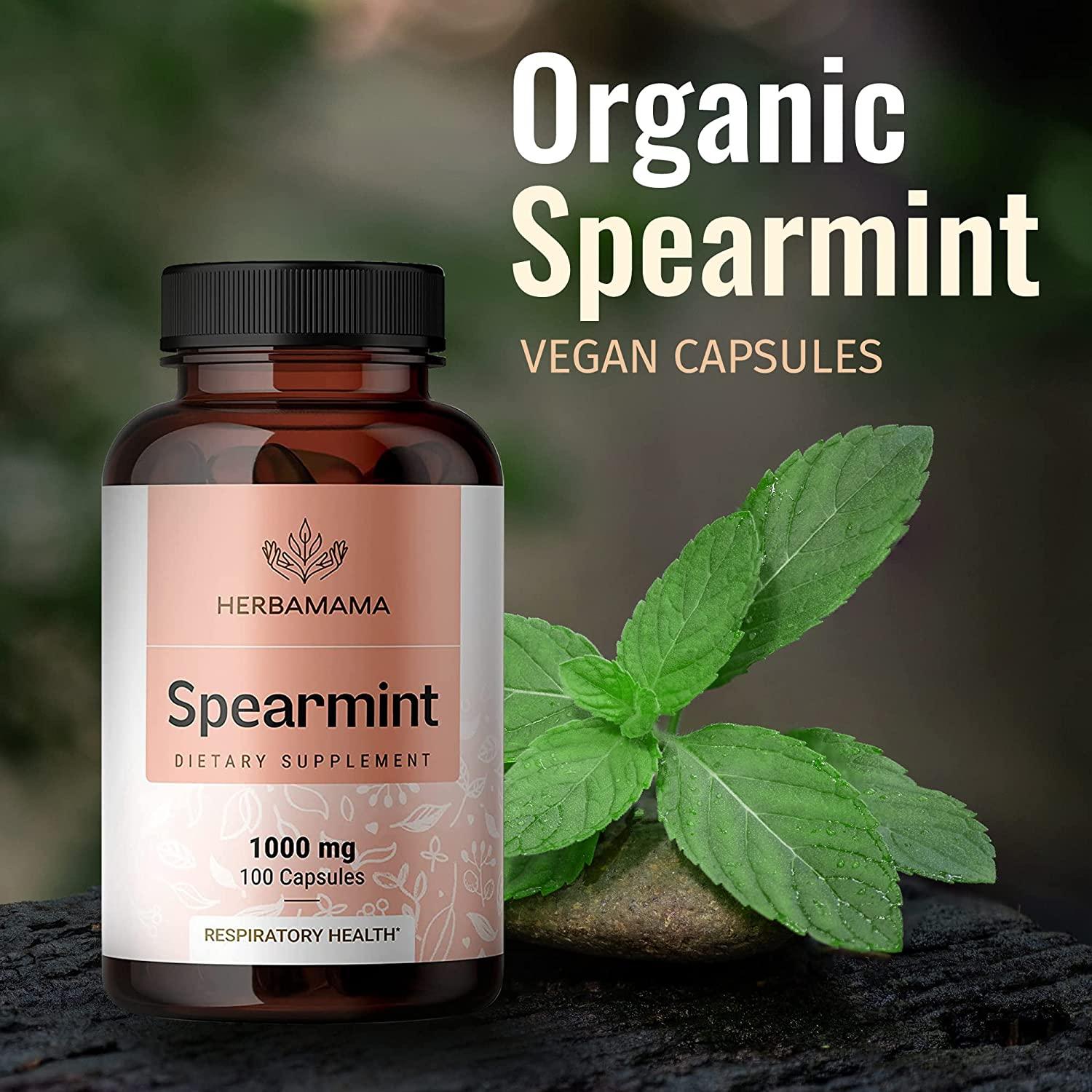 HERBAMAMA Spearmint Capsules 1000mg - Organic Mentha Spicata Supplement ...