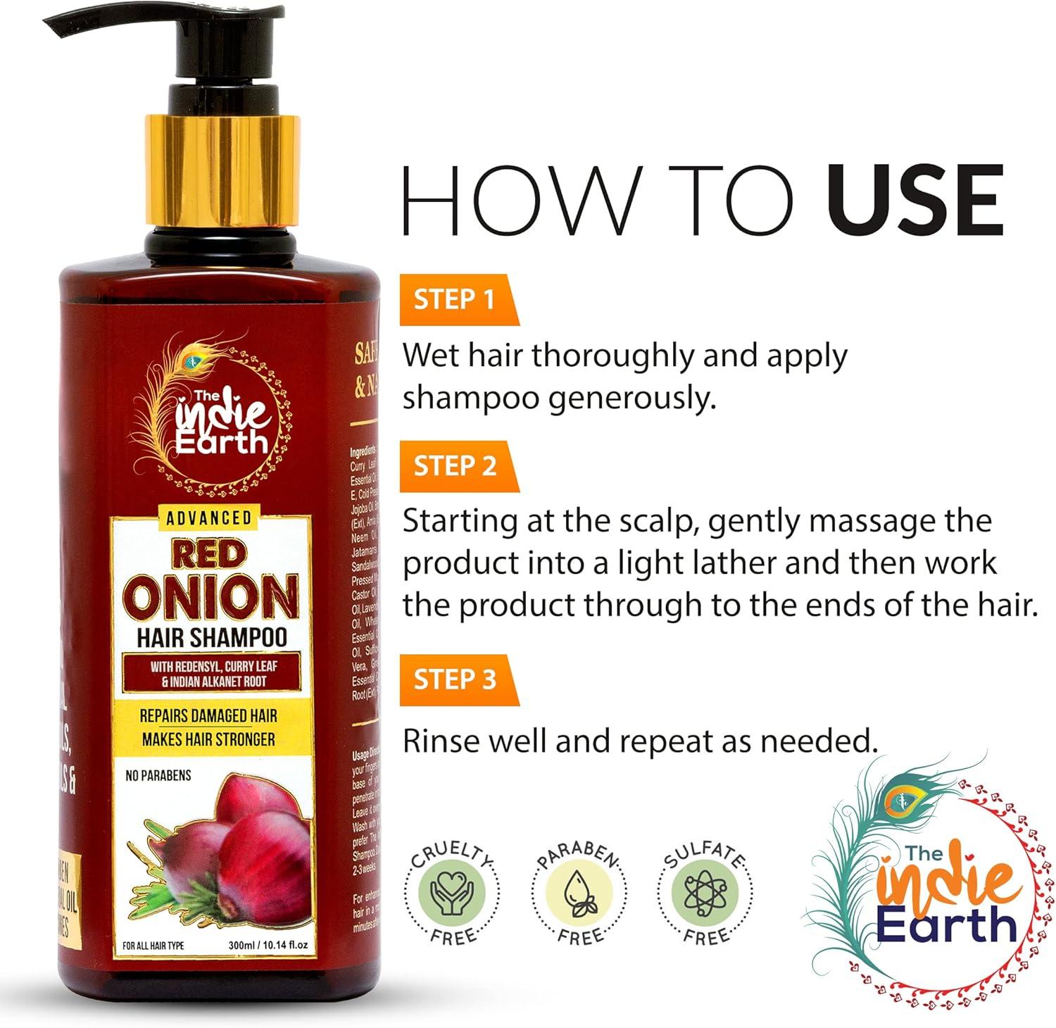 The Indie Earth Advanced Red Onion Shampoo 300ml/10 Fl.Oz with 15 ...