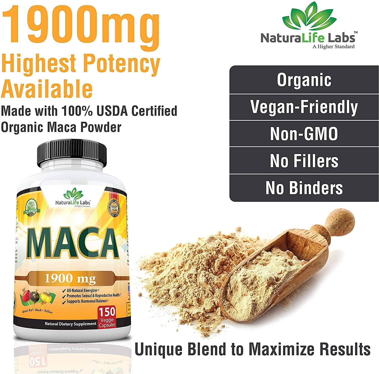 NaturaLife Labs Organic Maca Root - 150 Capsules | Boost Energy ...