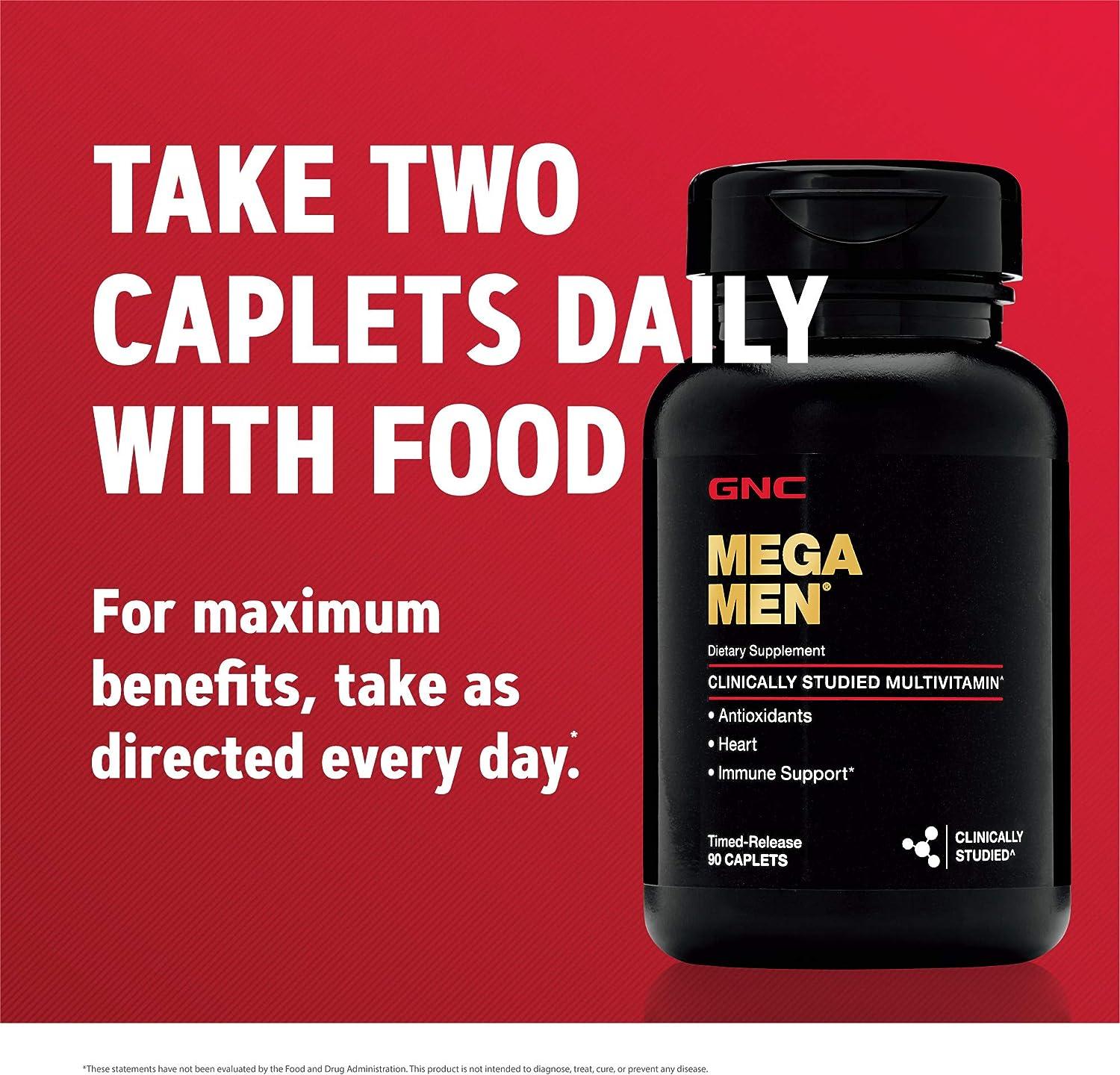GNC Mega Men Multivitamin Caplets 90 Count - Antioxidants for Heart ...