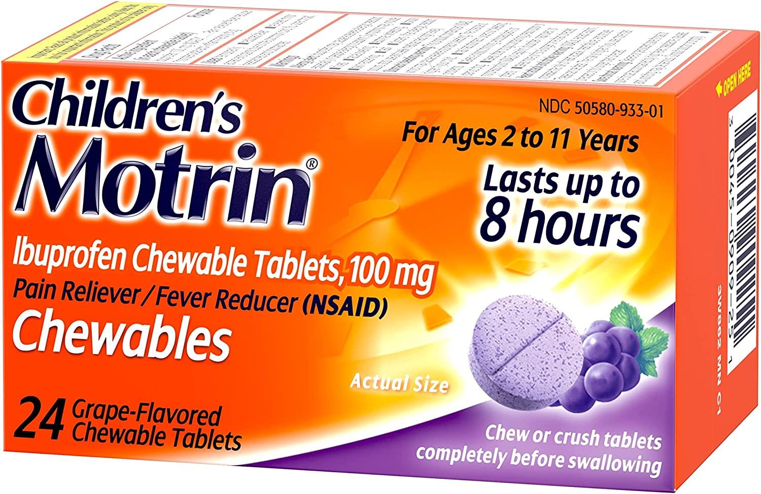 Motrin Children's Chewable Tablets 100mg Ibuprofen Grape Flavor - 24 ...