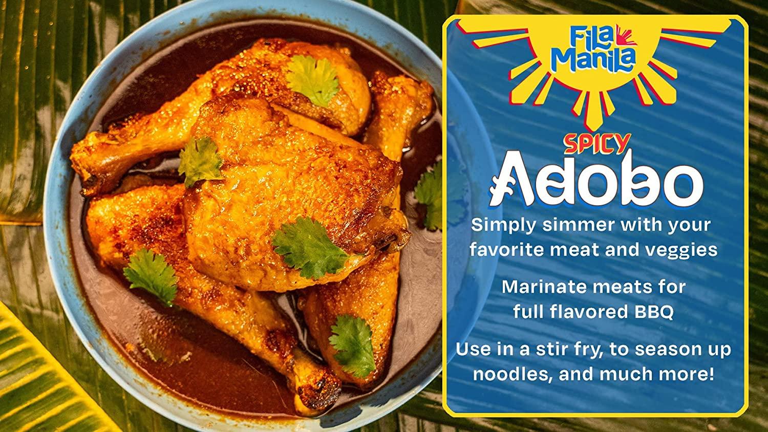 Fila Manila Spicy Filipino Adobo Tamari Soy Sauce 12oz - Vegan, Gluten-Free, Dairy-Free, No MSG ...