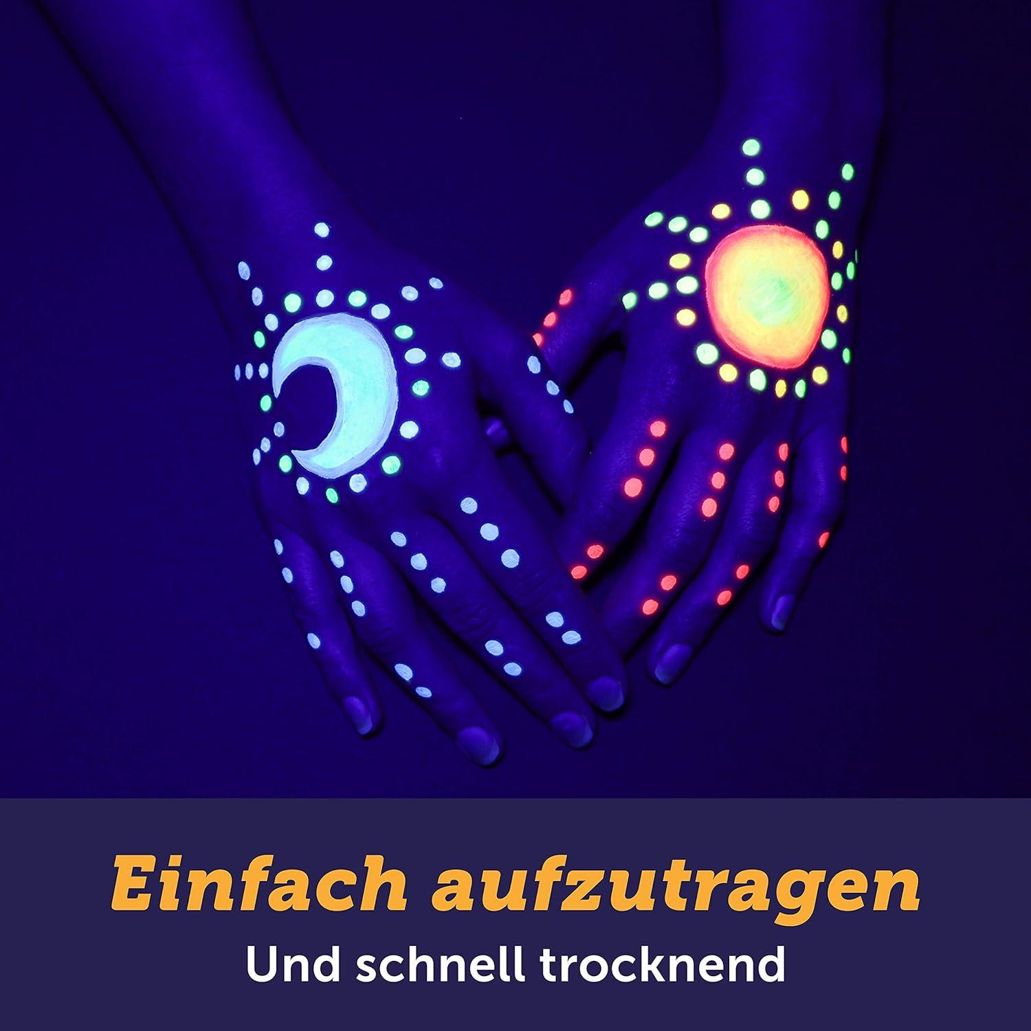 UVibe Body Painting Colors - 8x Neon UV Makeup for Skin & Face - Black ...