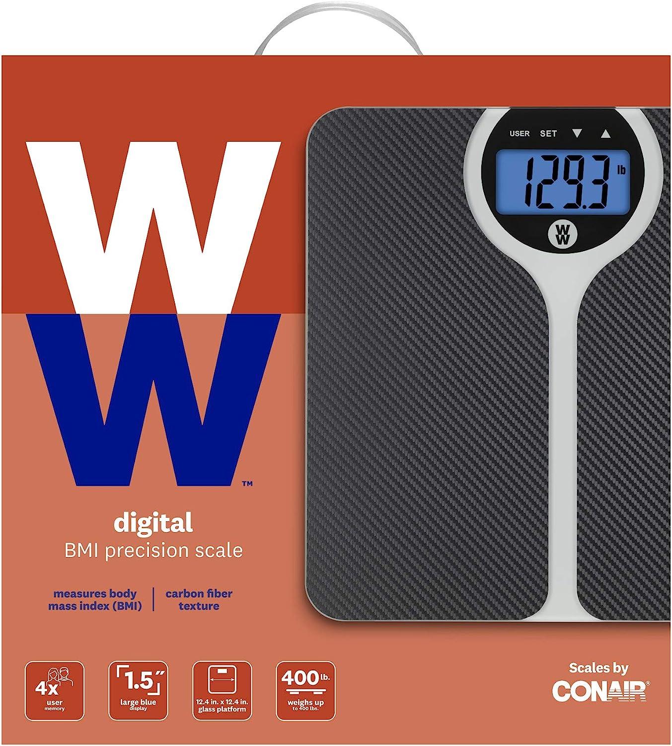 Conair Carbon Fiber Design BMI Bathroom Scale | 400 Lbs. Capacity, Blue ...