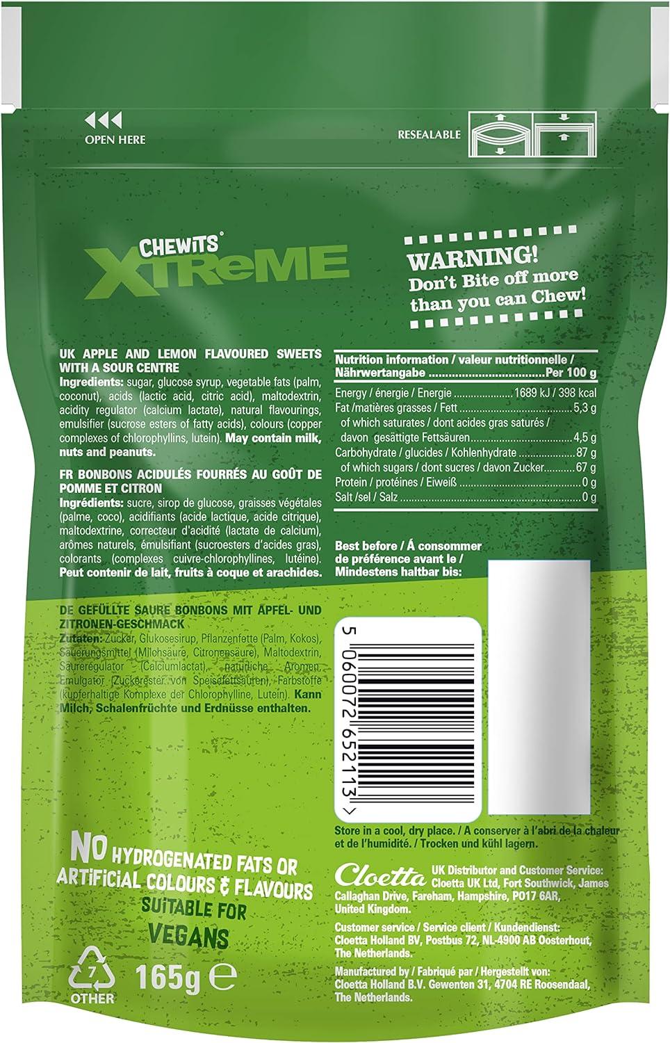 Chewits "Xt" Extra Sour Bites Apple and Lemon Flavour 165 g x 10 Multi ...