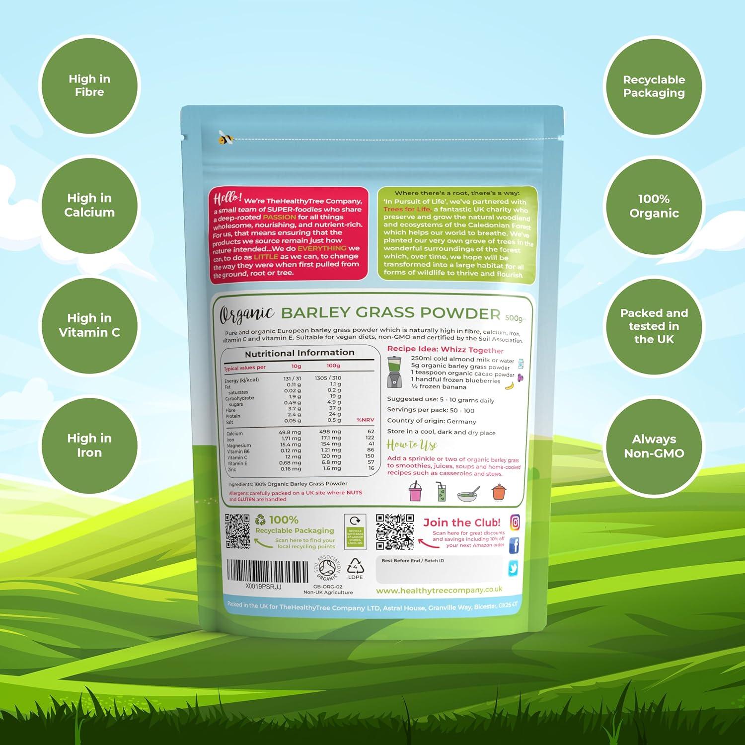Organic Barley Grass Powder 500g - High in Calcium, Fibre, Iron, and ...