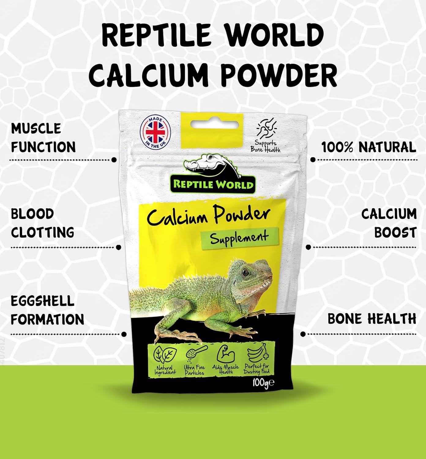 Reptile World Calcium Powder 100g Pouch Calcium for Tortoises Bearded ...