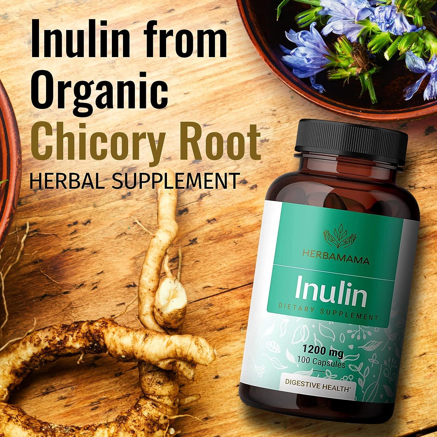 HERBAMAMA Inulin Powder Capsules - Organic Chicory Root Inulin ...