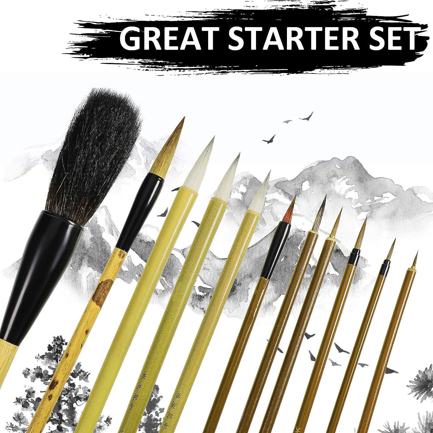 11 Pcs Chinese Calligraphy Brushes Set with Bamboo Holder - Japanese ...