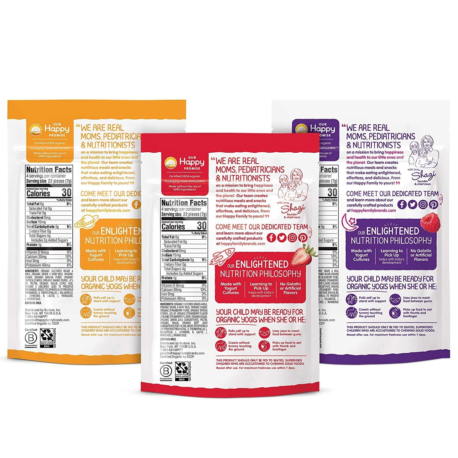 Happy Baby Organics Yogis Freeze-Dried Yogurt & Fruit Snacks, Variety ...