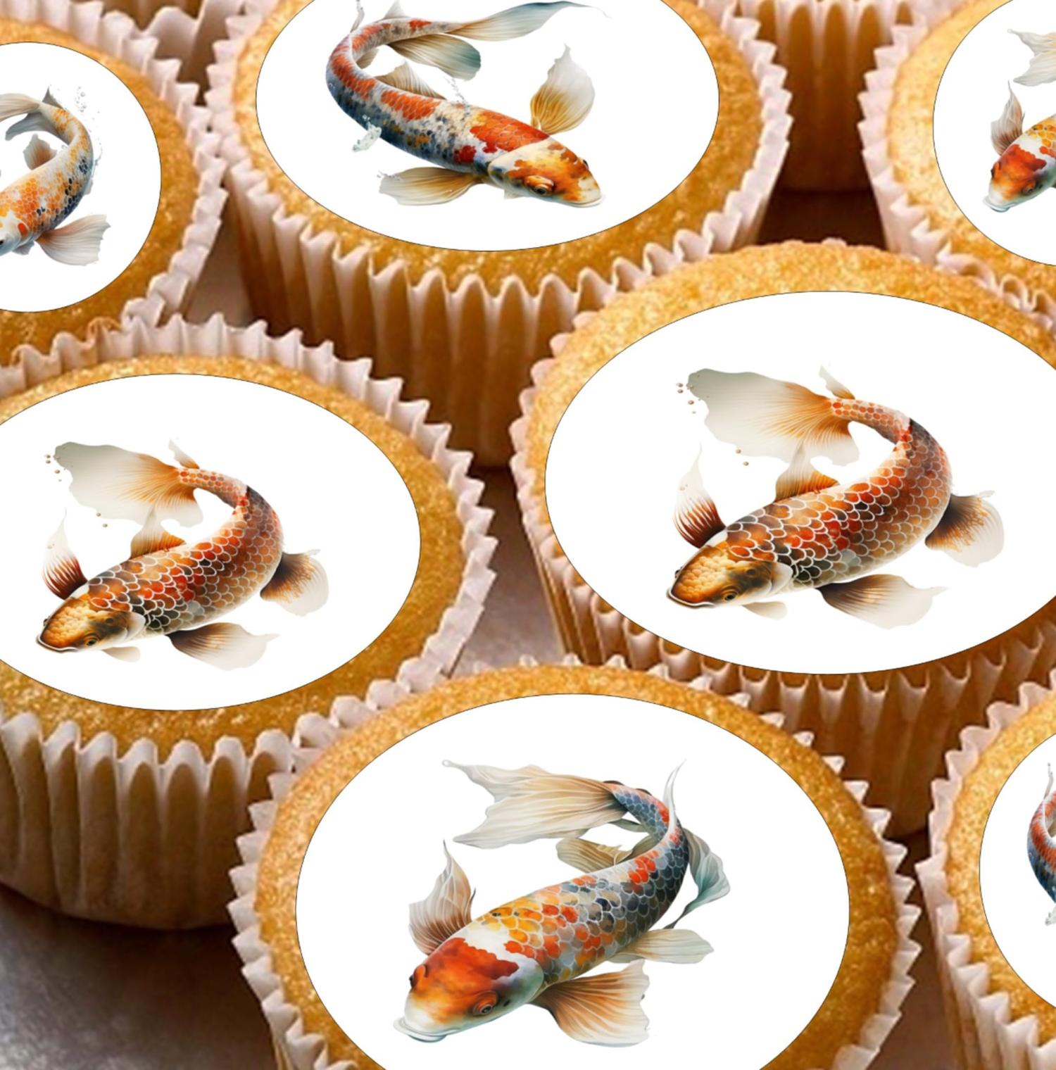24 Koi edible Pre-Cut party decorations Wafer Paper Cupcake Topper Cake ...
