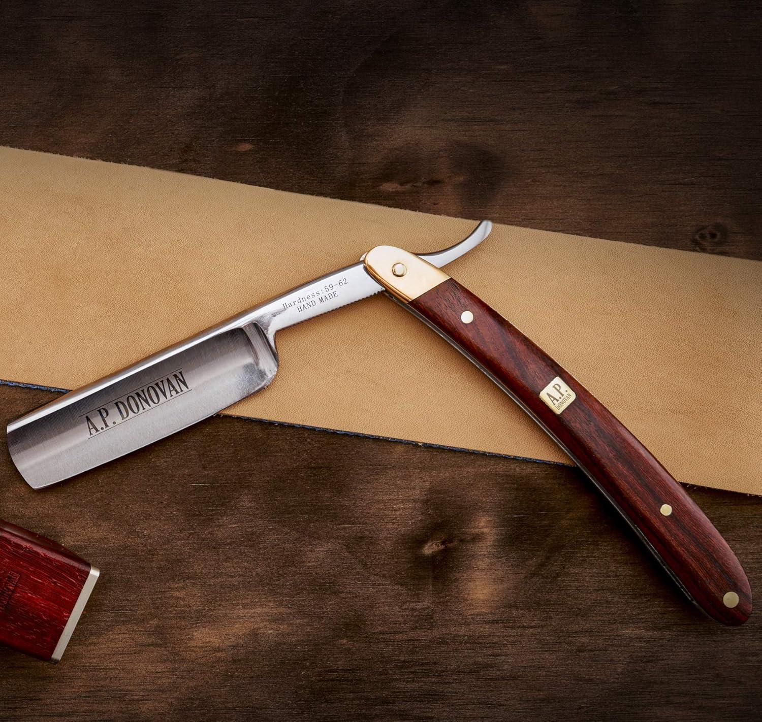 AP Donovan Straight Razor with Strop | 7/8 Blade | Mahogany Wood ...