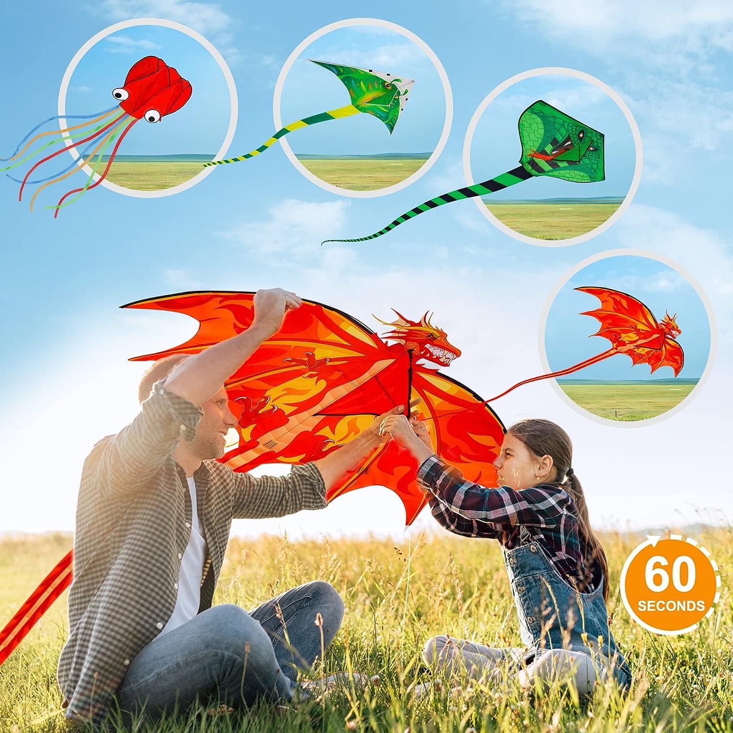 4 Pack Large Fire Dragon, Green Snake, Devil Fish, Red Mollusc Octopus ...