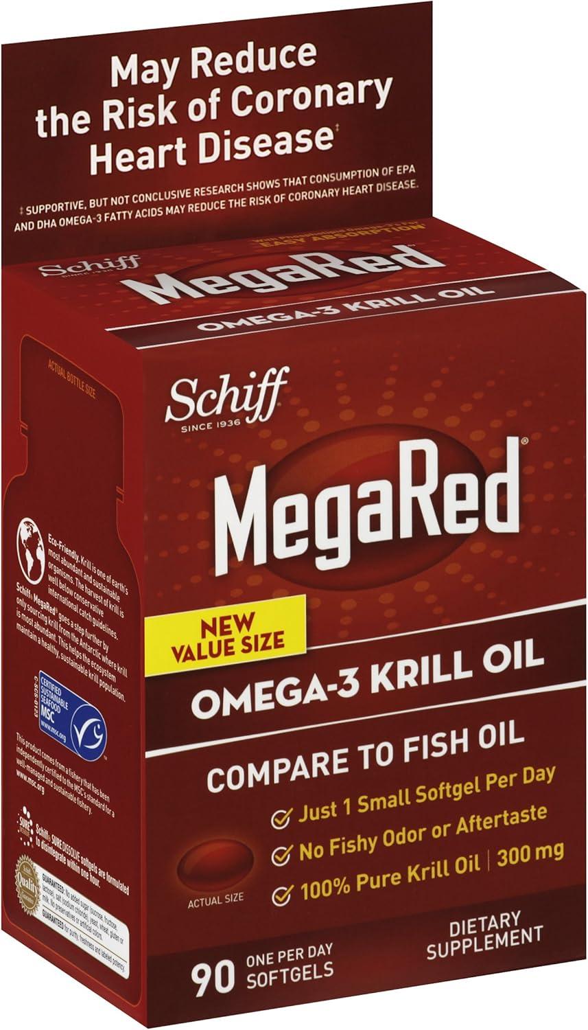 MegaRed Omega 3 Krill Oil 300mg Supplement 90 Count (Pack of 3 (90 ct ...