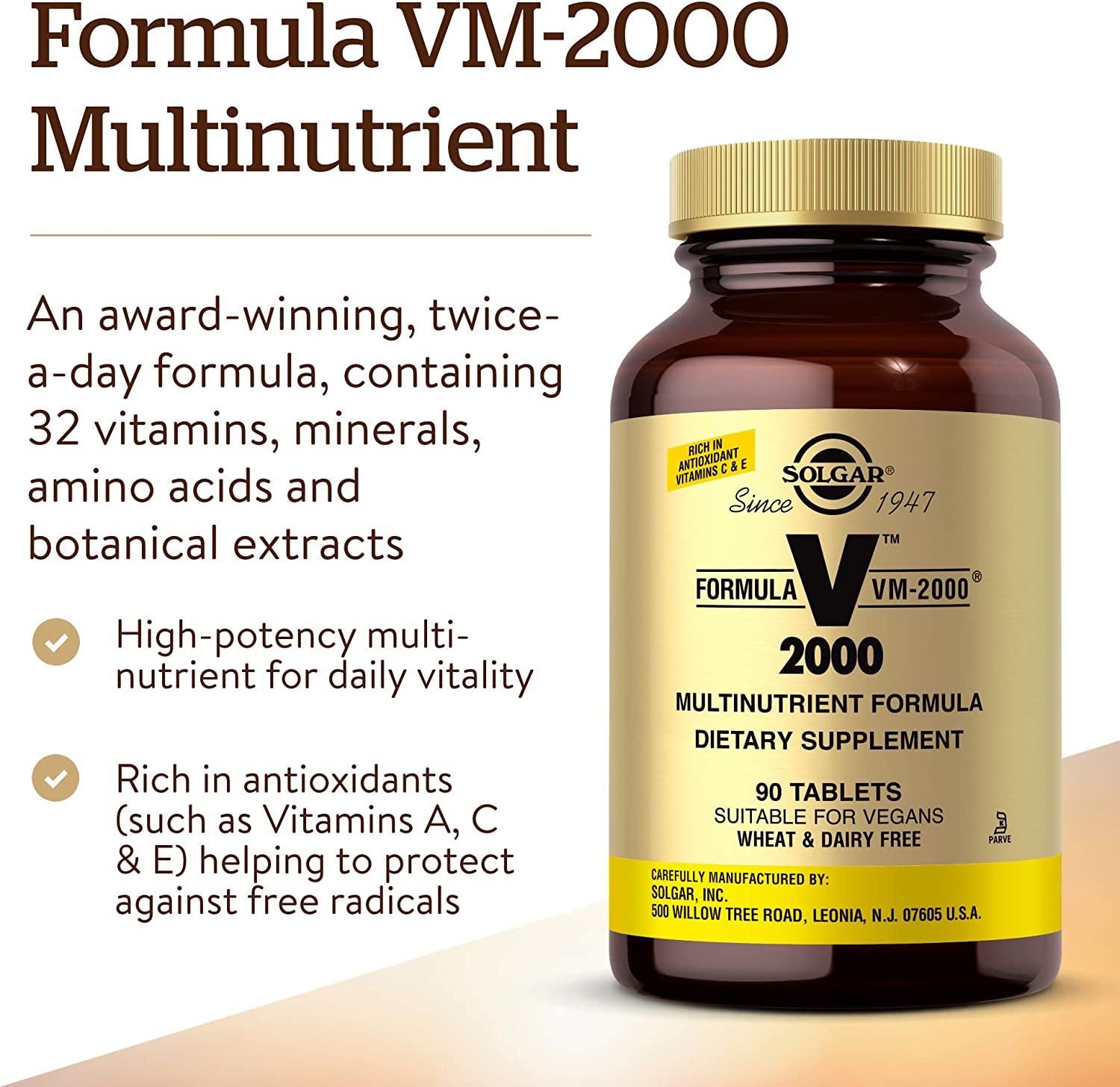 Solgar VM-2000 Multinutrient Formula - 90 Tablets for Optimal Health ...