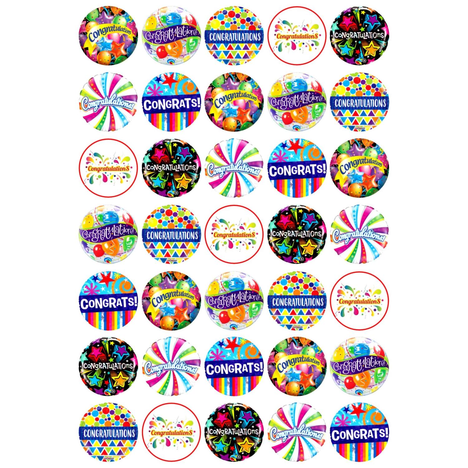 35 x Congratulations Mix Edible Wafer Cupcake Toppers Cake Party ...