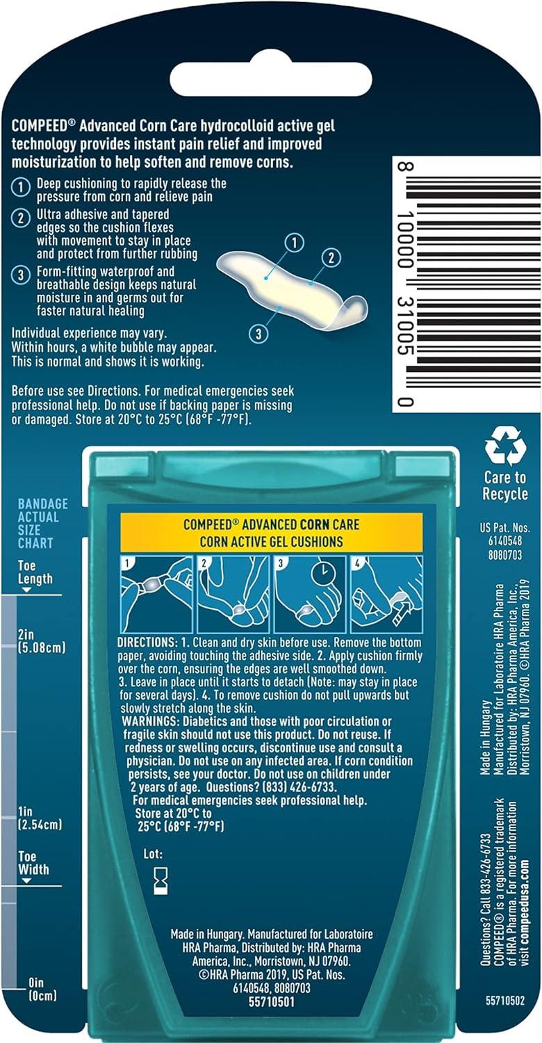 Compeed Advanced Corn Care Hydrocolloid Bandage Cushions - 10 Count (5 ...