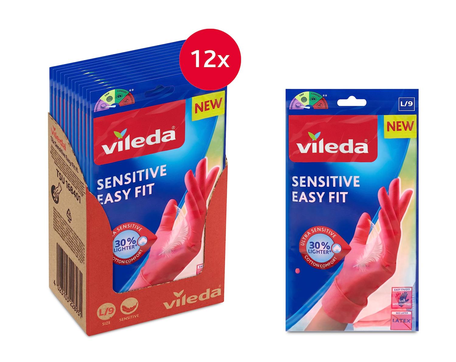 Vileda Sensitive Easy Fit Household Gloves - Size L 12 Pairs Nitrile ...