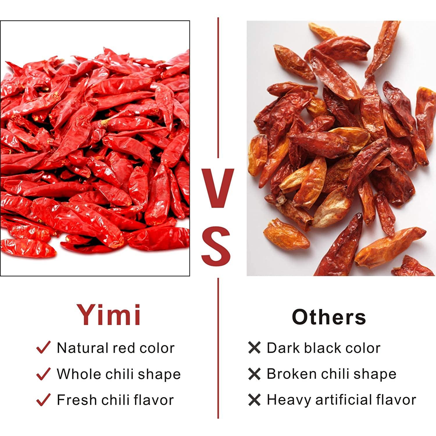 Yimi Whole Dried Chilies 5.3oz - Chinese Red Chili Pepper for Hot Chili ...