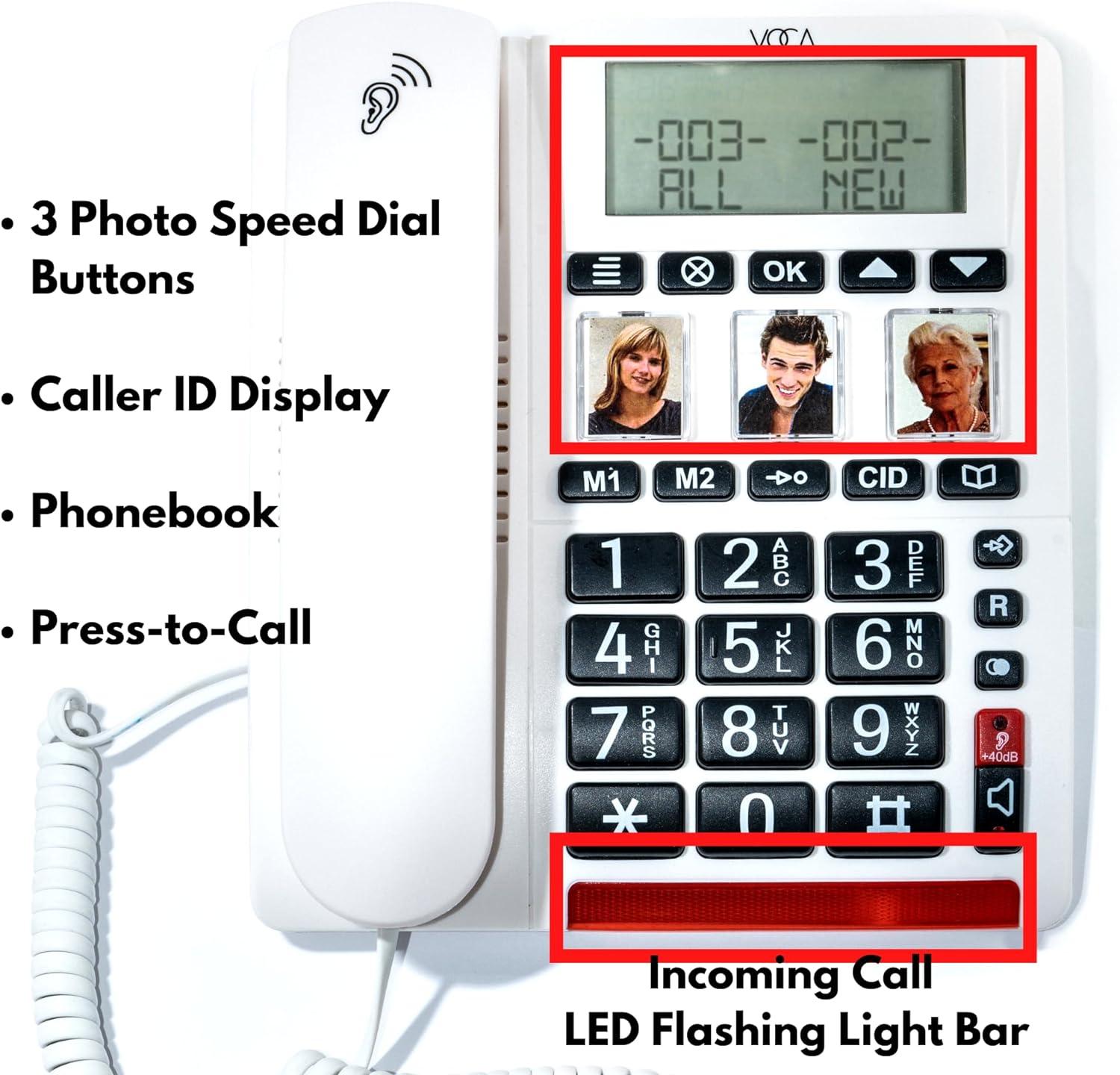 VOCA Big Button Phone for Elderly | CP130 Amplified Telephone with Caller ID Display | Hearing ...