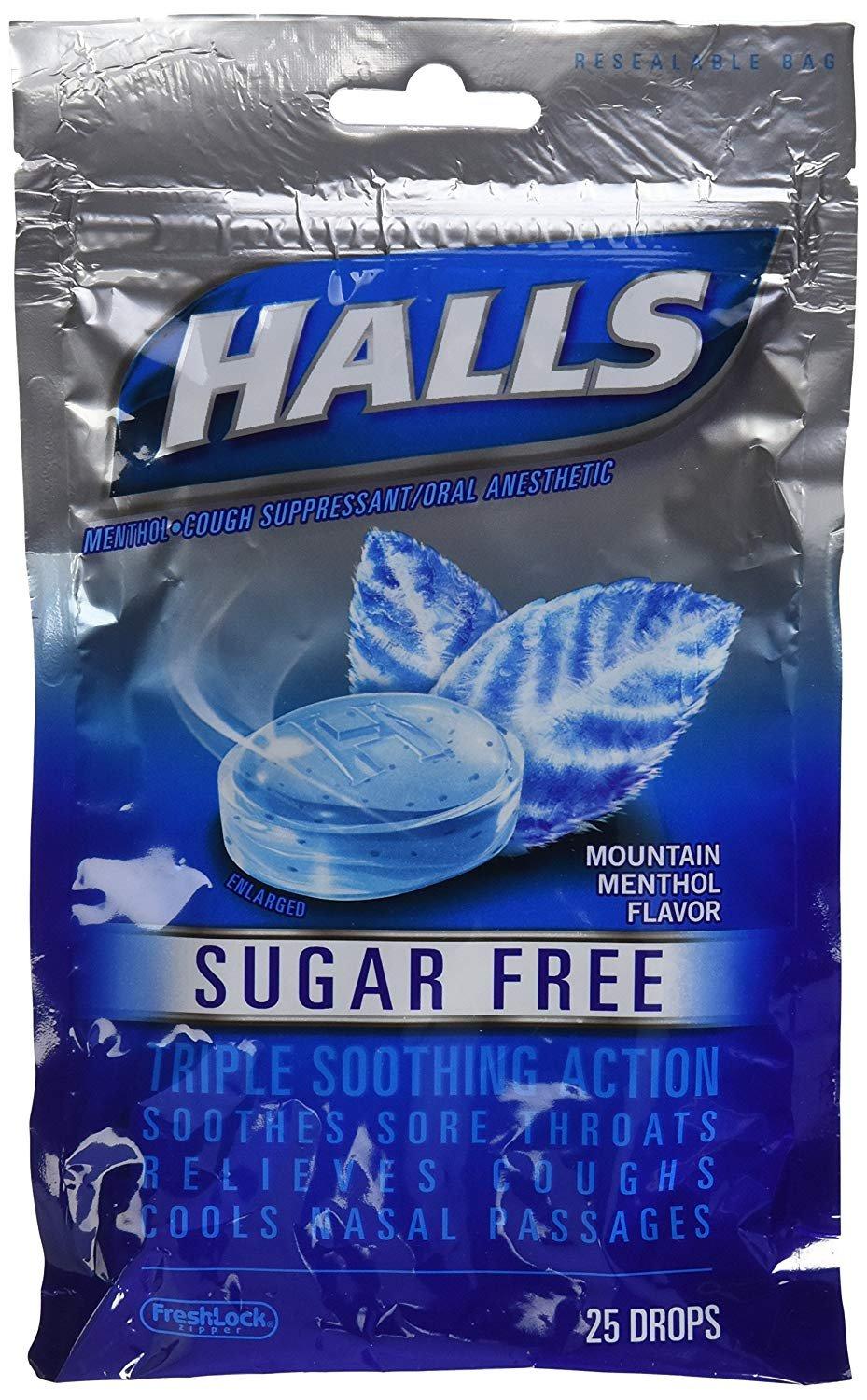 Halls Sugar-Free Mountain Menthol Cough Drops - 6 Bags (150 Drops ...