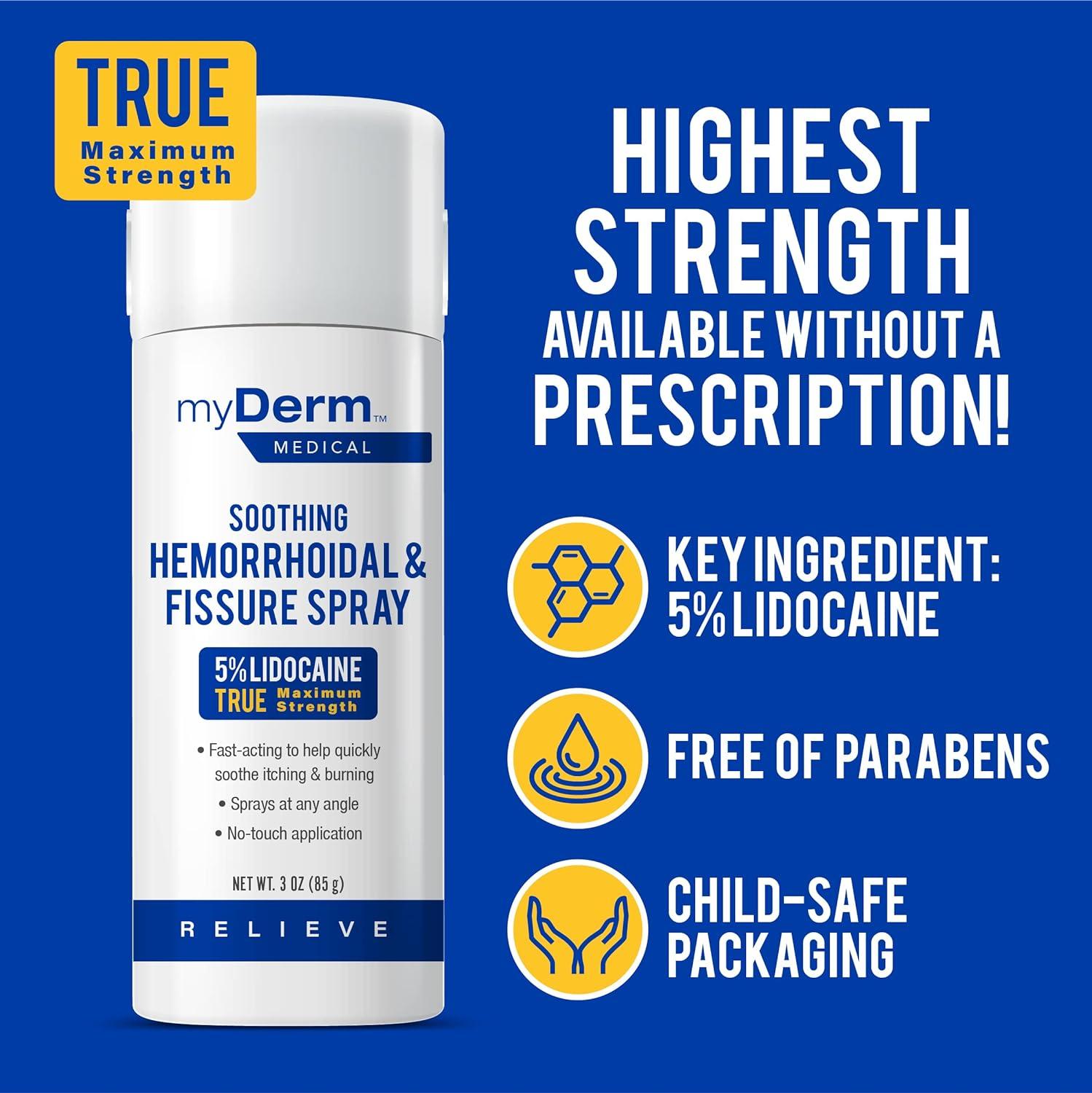 Myderm Medical Soothing Hemorrhoidal & Fissure Spray 3oz - Maximum ...