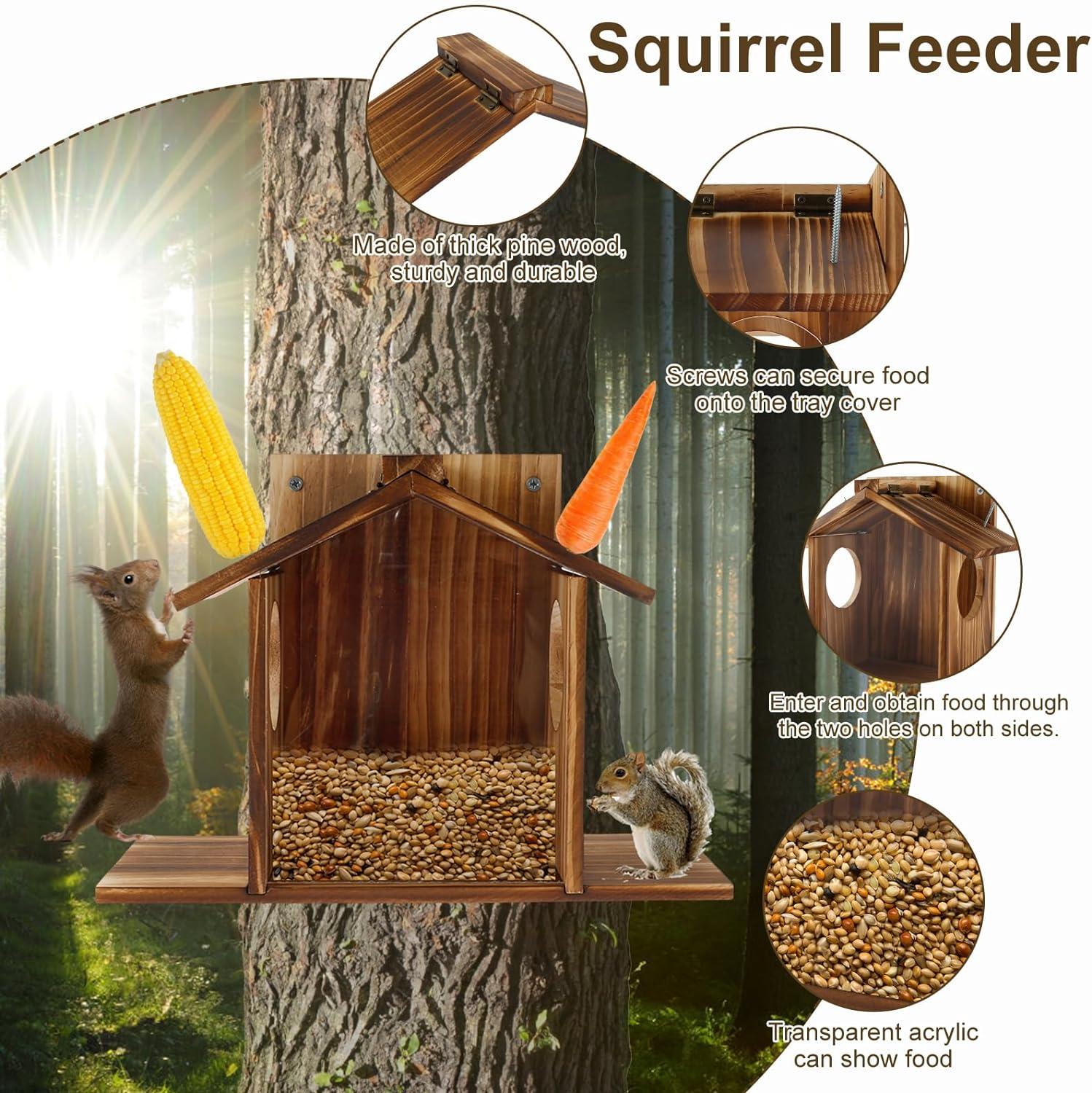 Garden Squirrel Feeder Wooden Squirrel Feeder House Large Capacity Squirrel Feeding Stations ...
