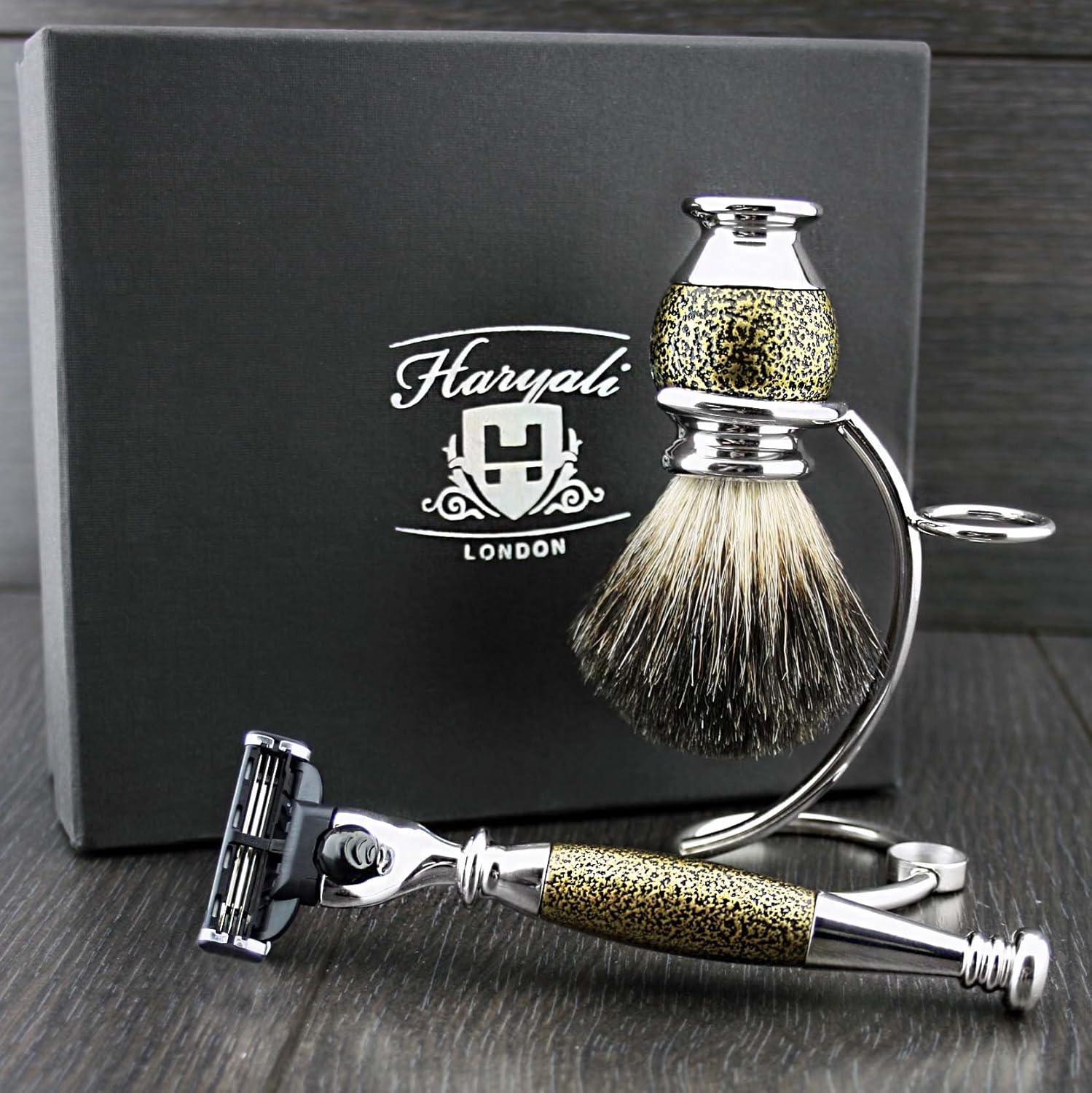 Haryali London 3-Part Men's Shaving Set | Shaving Brush Blades & Black ...