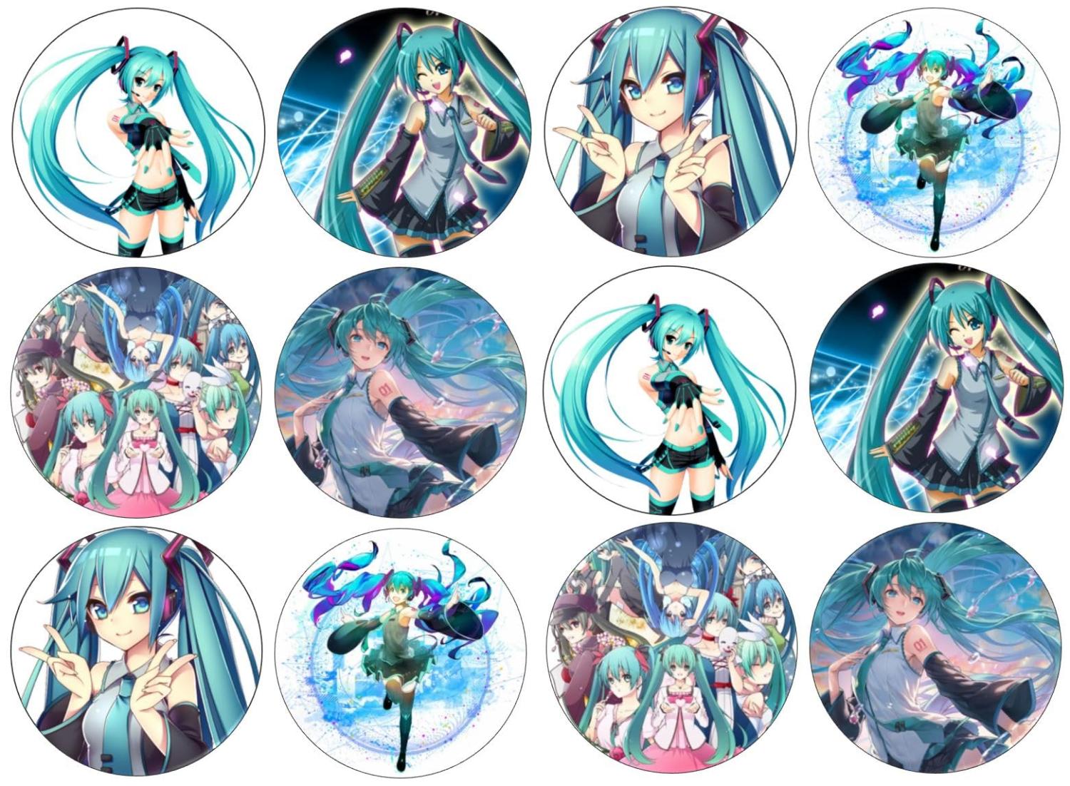 24 Japanese Anime Theme Edible Wafer Cup Cake Toppers (Miku Hatsune ...