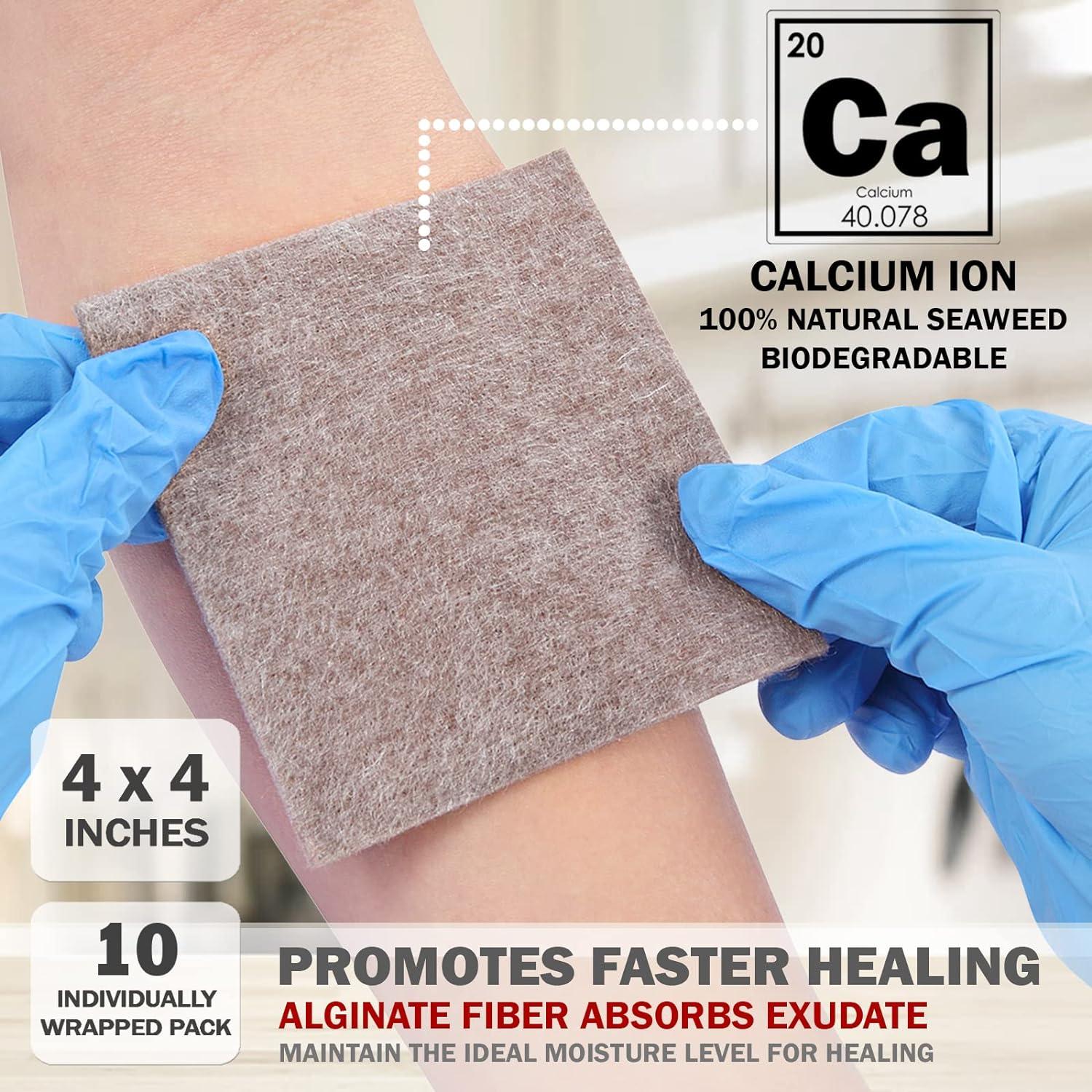 Everlit AG Silver Calcium Alginate Wound Dressing | Sterile Absorbent Pad for Hemostatic Wound ...