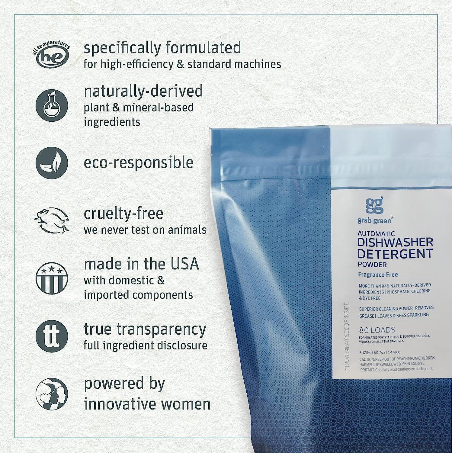 Grab Green Dishwashing Detergent Powder 3.17 lbs - Fragrance Free ...