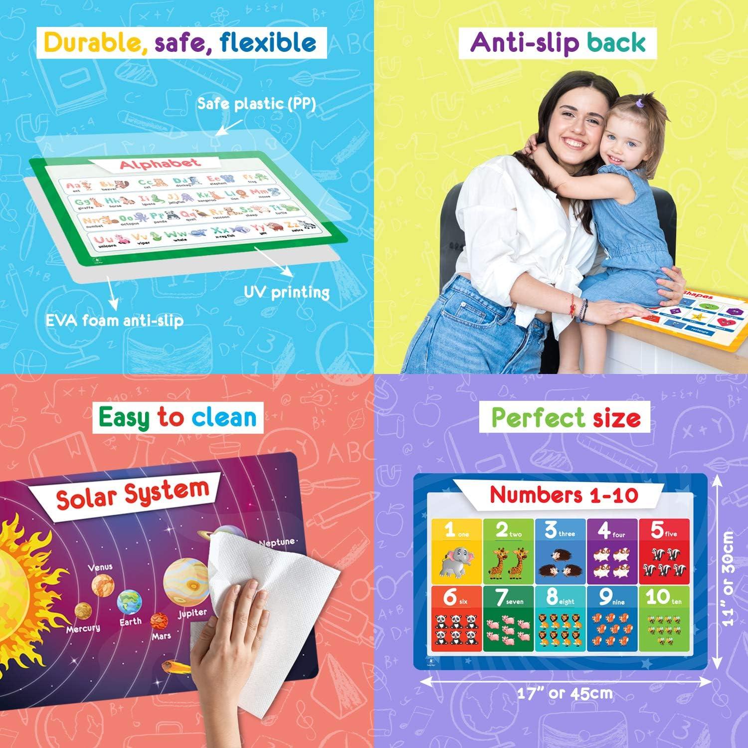 Simply Magic Kids Placemats - Non Slip, Washable, Reusable, Educational ...