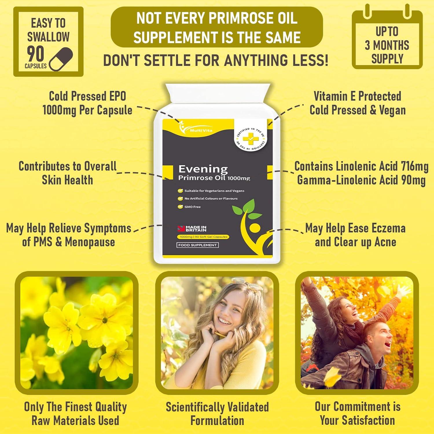 Multivita Evening Primrose Oil EPO 1000mg 90 Capsules | Vegan Cold ...