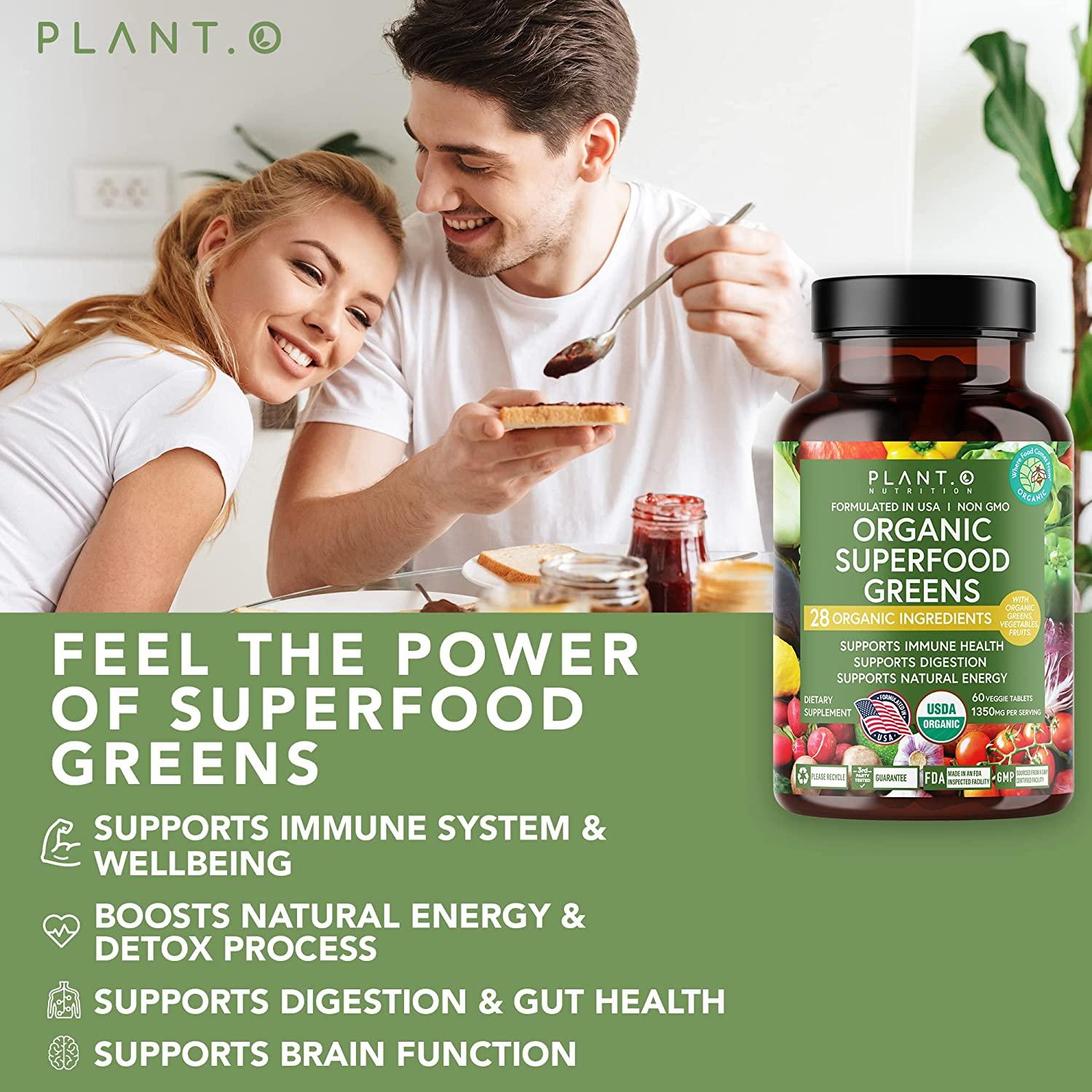 Plant.O Organic Super Greens Fruit & Veggie Supplement - High ...