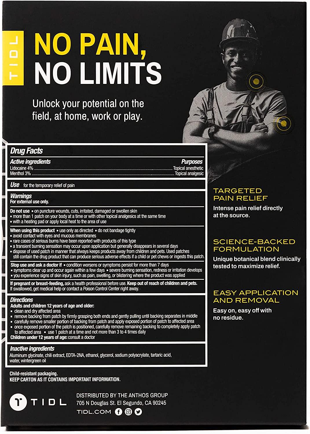 TIDL Extended Relief Pain Patch with Lidocaine and Menthol - Maximum ...