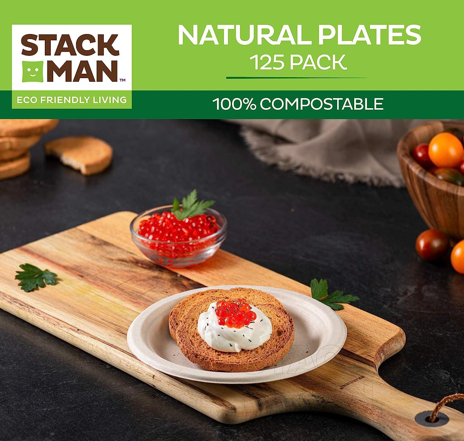 125-Pack 7 Inch Compostable Paper Plates | Eco-Friendly Bagasse Fibers ...