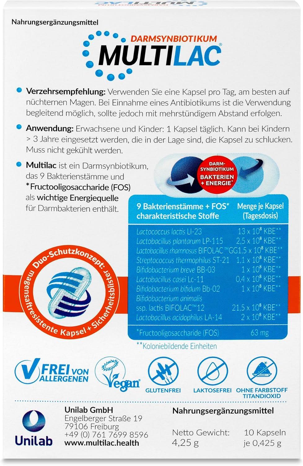 Multilac Intestinal Synbiotic - Vegan Probiotic for Family Health 9 ...