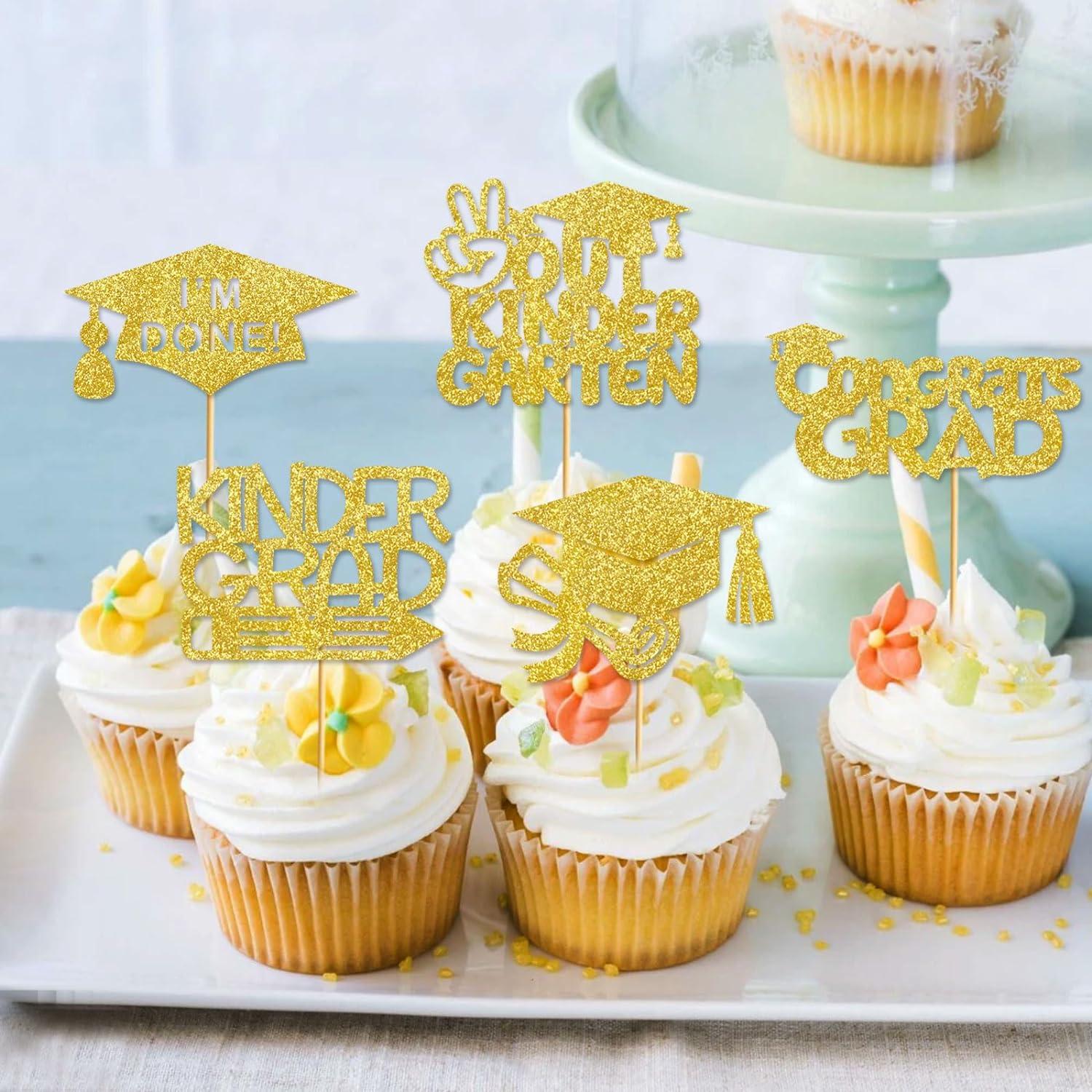 24Pcs Gold Kindergarten Graduation Cupcake Toppers Kindergarten ...