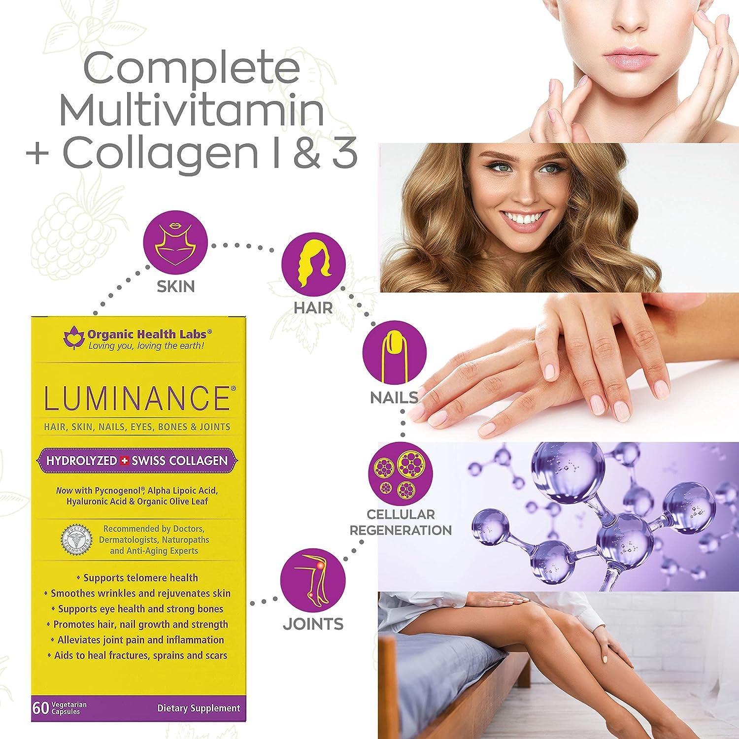 Luminance Multivitamin Collagen - All-Natural Hair Skin Nails Vitamins - 60 Veggie Capsules ...