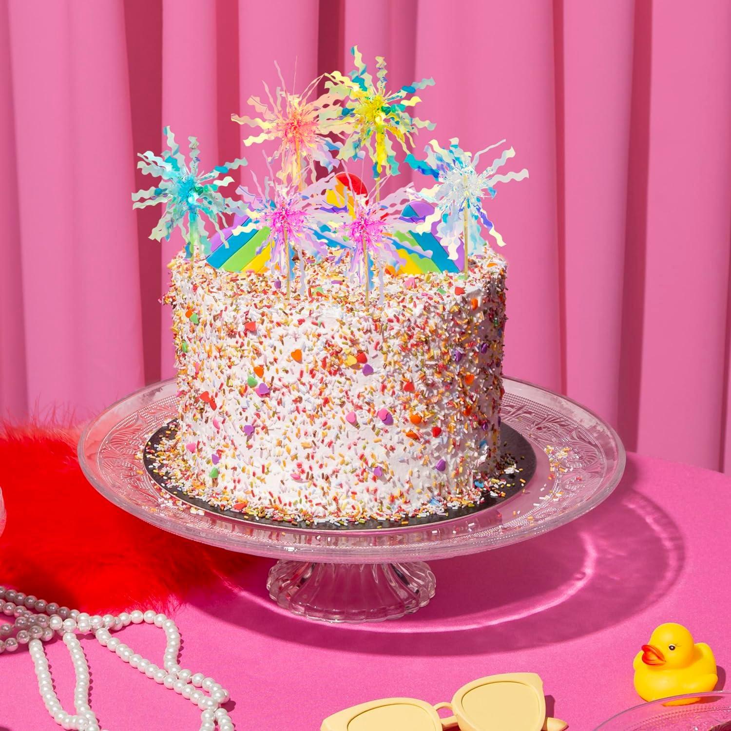 Dohia Fringe Happy Birthday Cake Toppers Foil Firework Cupcake Toppers ...