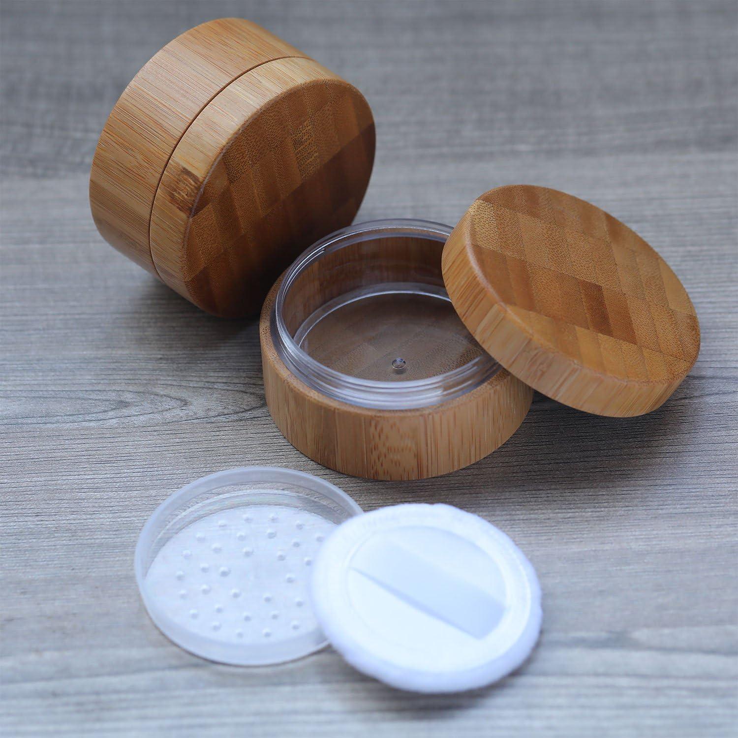 Frienda 30ml Bamboo Loose Powder Container with Sifter Lids and Puff ...