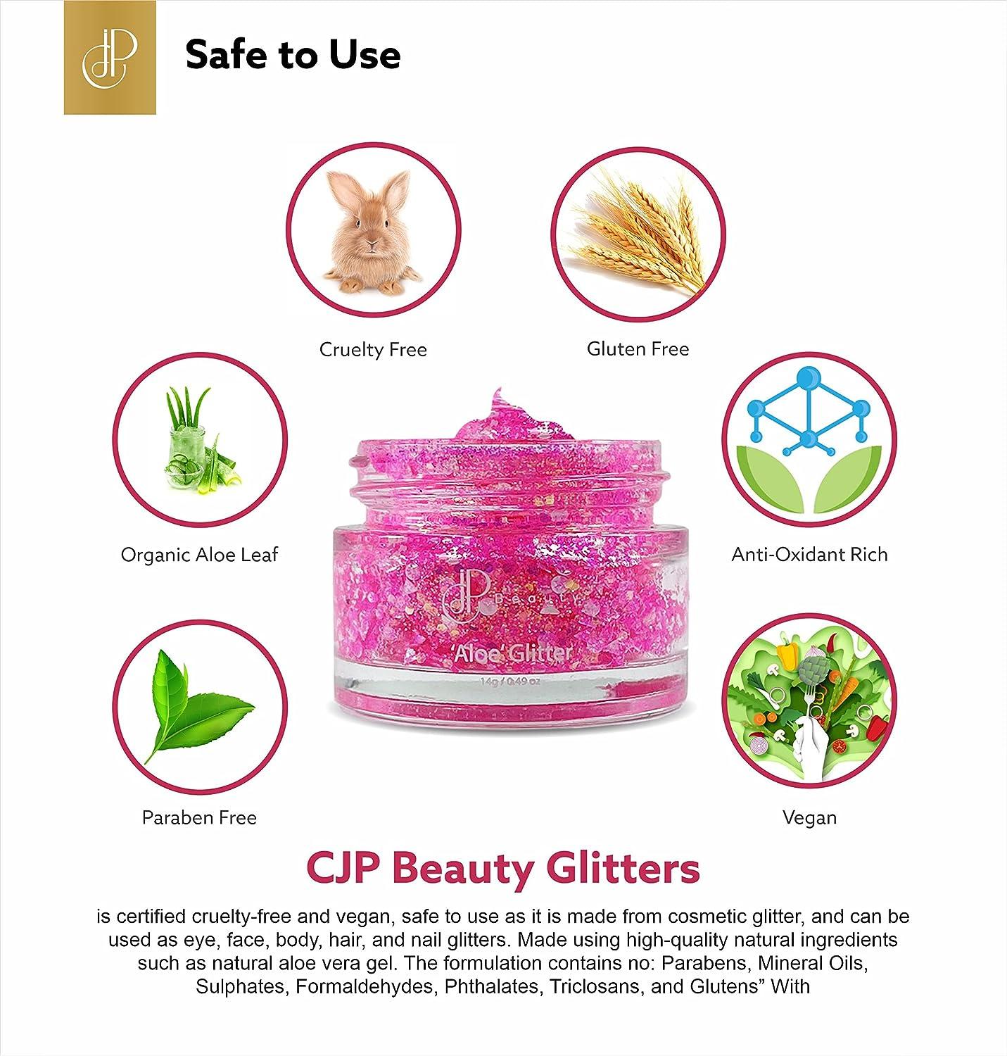 CJP Beauty Holographic Glitter Gel - Self-Adhesive & Quick-Dry Body Glitter - 92% Aloe Vera ...