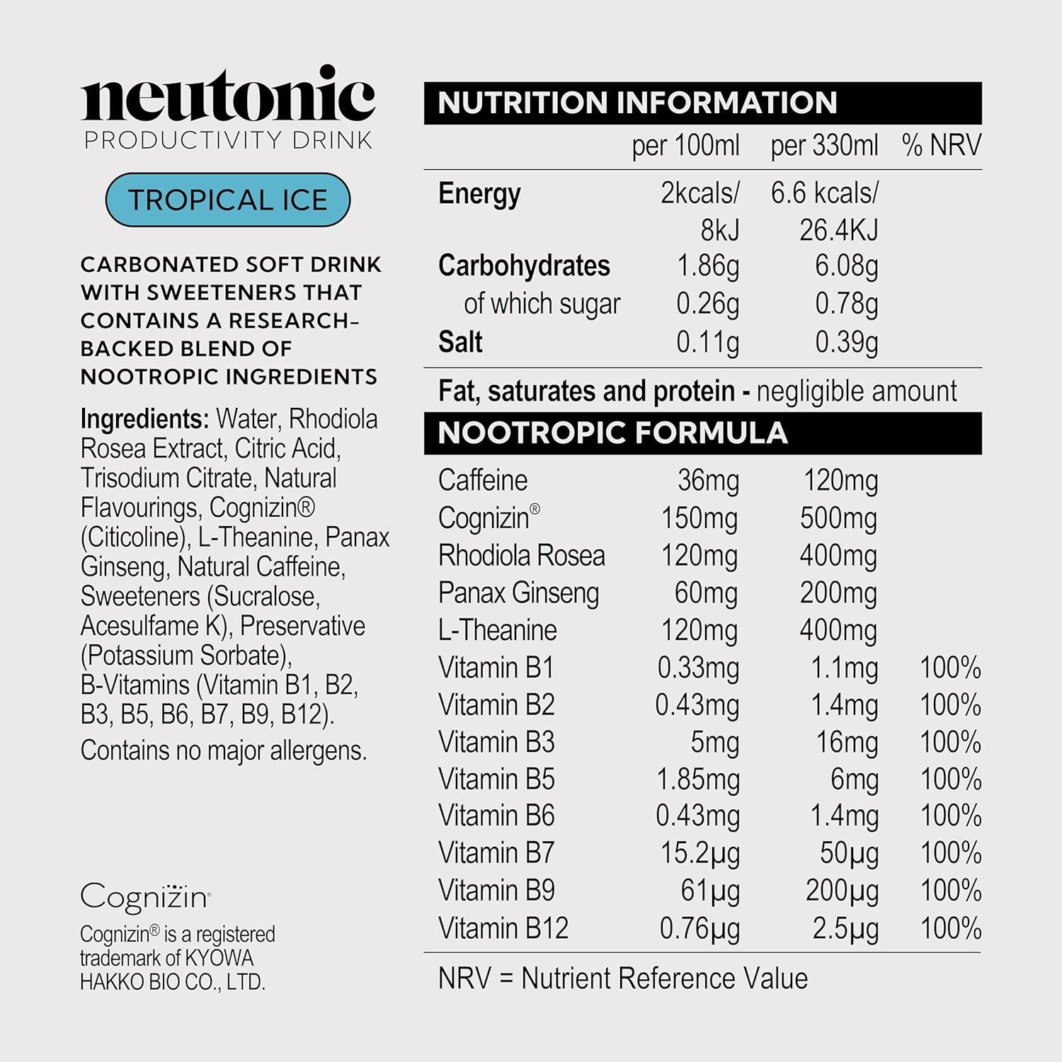 Neutonic Productivity Energy Drink 330ml (12 cans) - Sugar Free Science ...