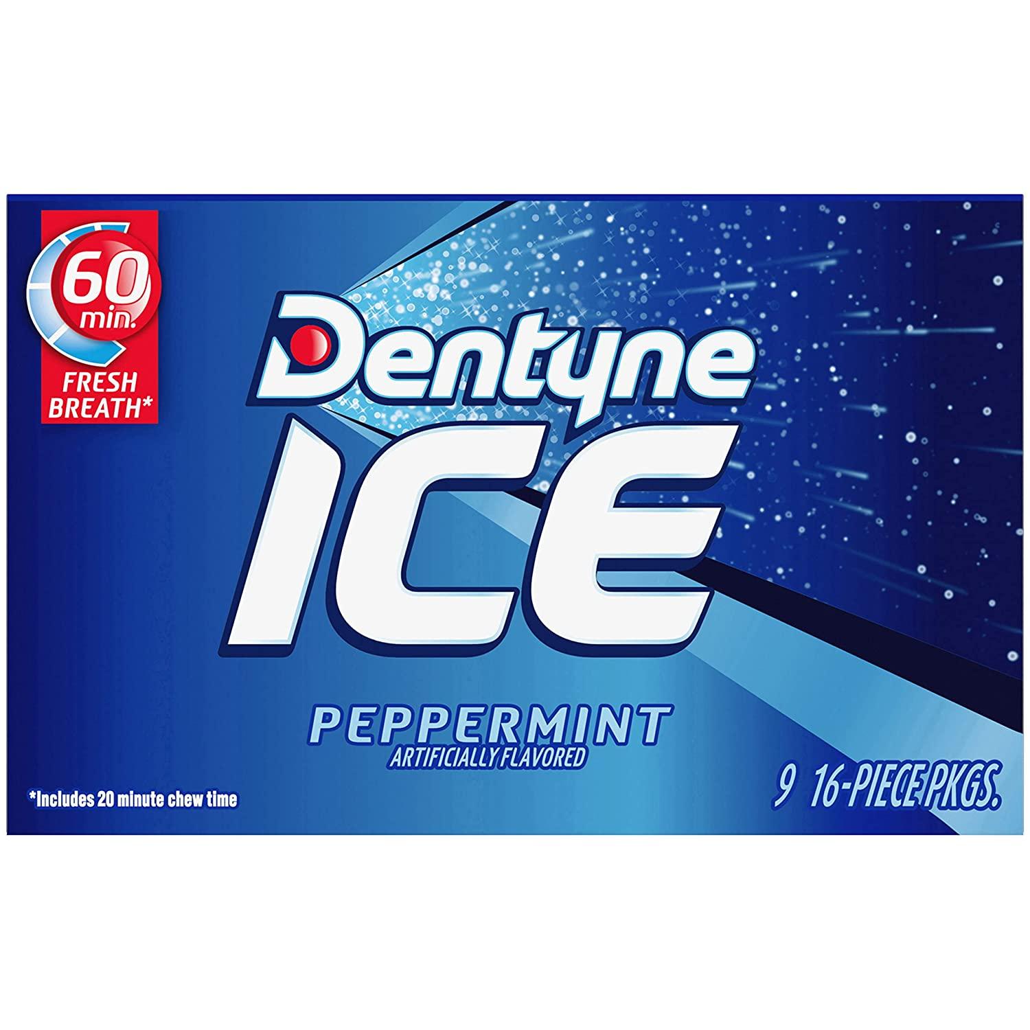 Dentyne Ice Peppermint Sugar Free Gum 9 Packs of 16 Pieces (144 Total Pieces) | Buy Now with ...