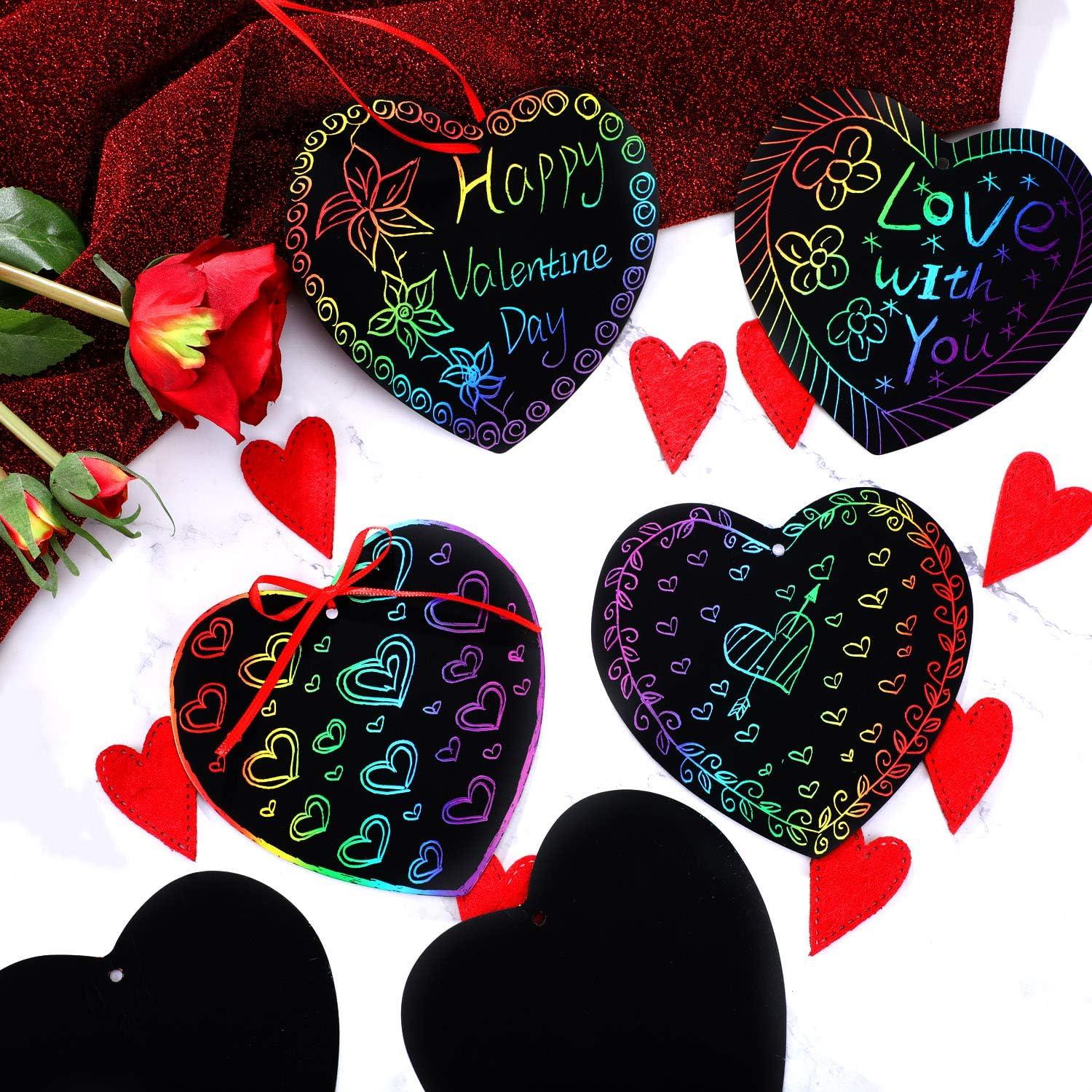 Valentine Crafts Scratch Paper Ornaments Kit - 60 Heart Shapes with ...