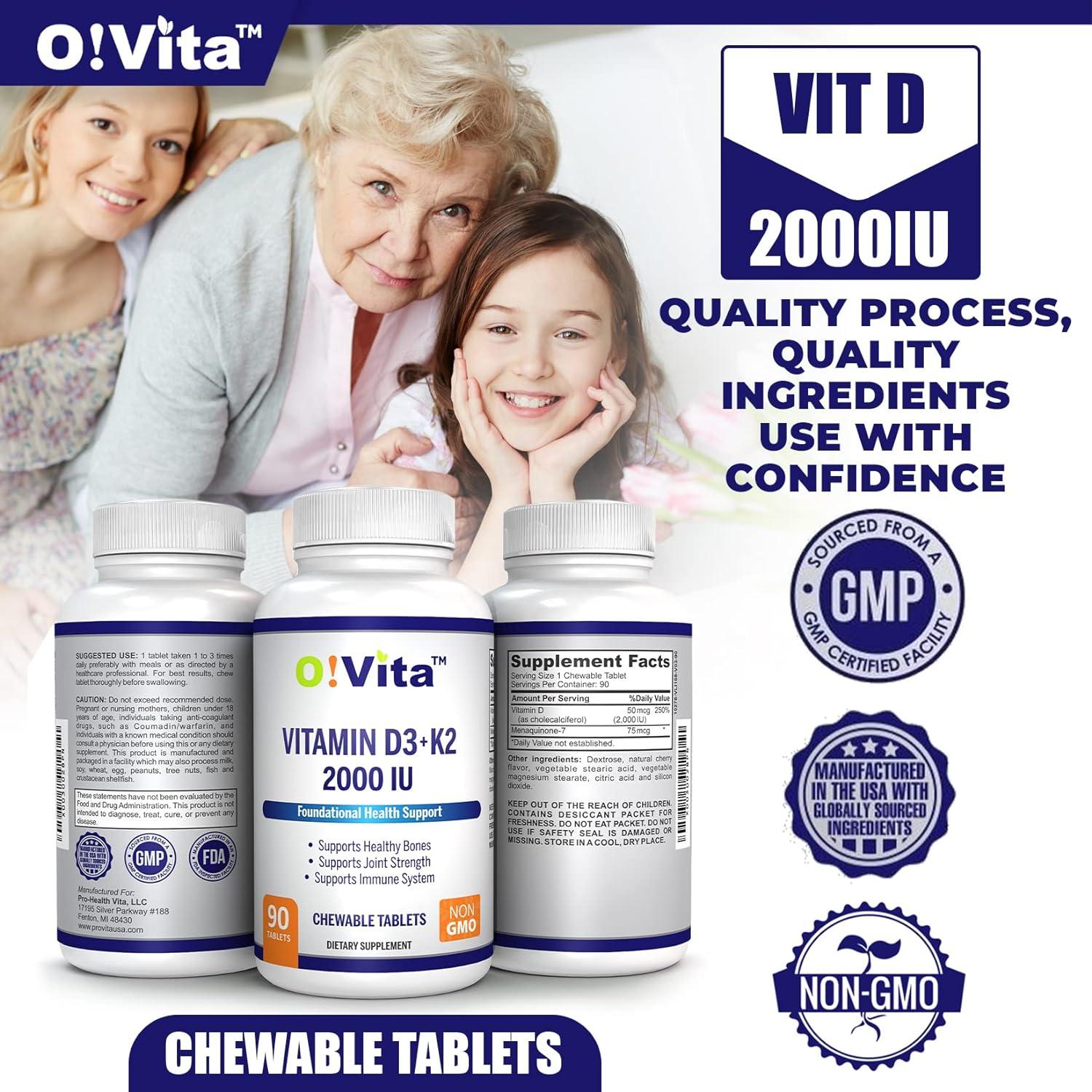 VITA Vitamin D3 + K2 2000IU Chewable Tablets | Joint & Bone Health ...