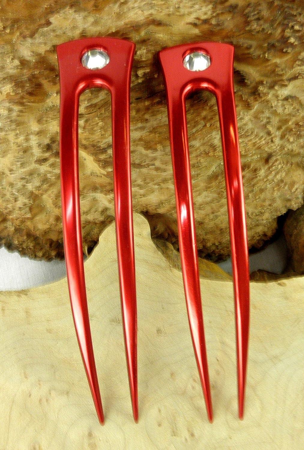 JWL Anodized Aluminum Two Prong Curved Hair Forks - Set of 6 in Hawaiian Style (Red) | Buy Now ...