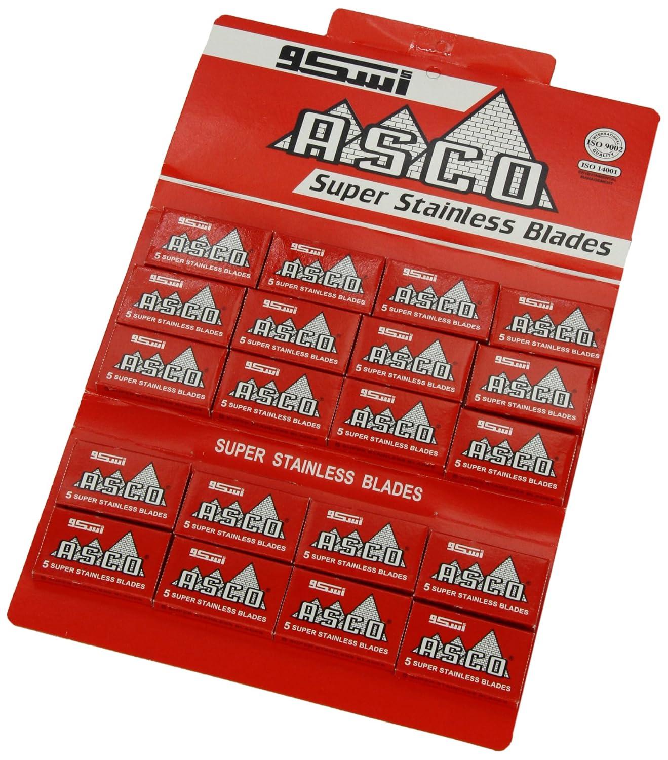 Buy 100 ASCO Super Stainless Double Edge Safety Razor Blades - Premium ...