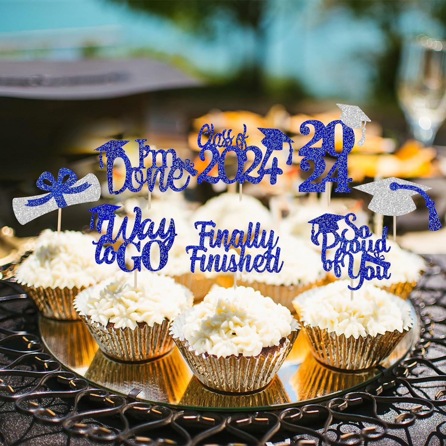 Graduation Cupcake Toppers 2024 Blue Class Of 2024 Cupcake Toppers Blue ...